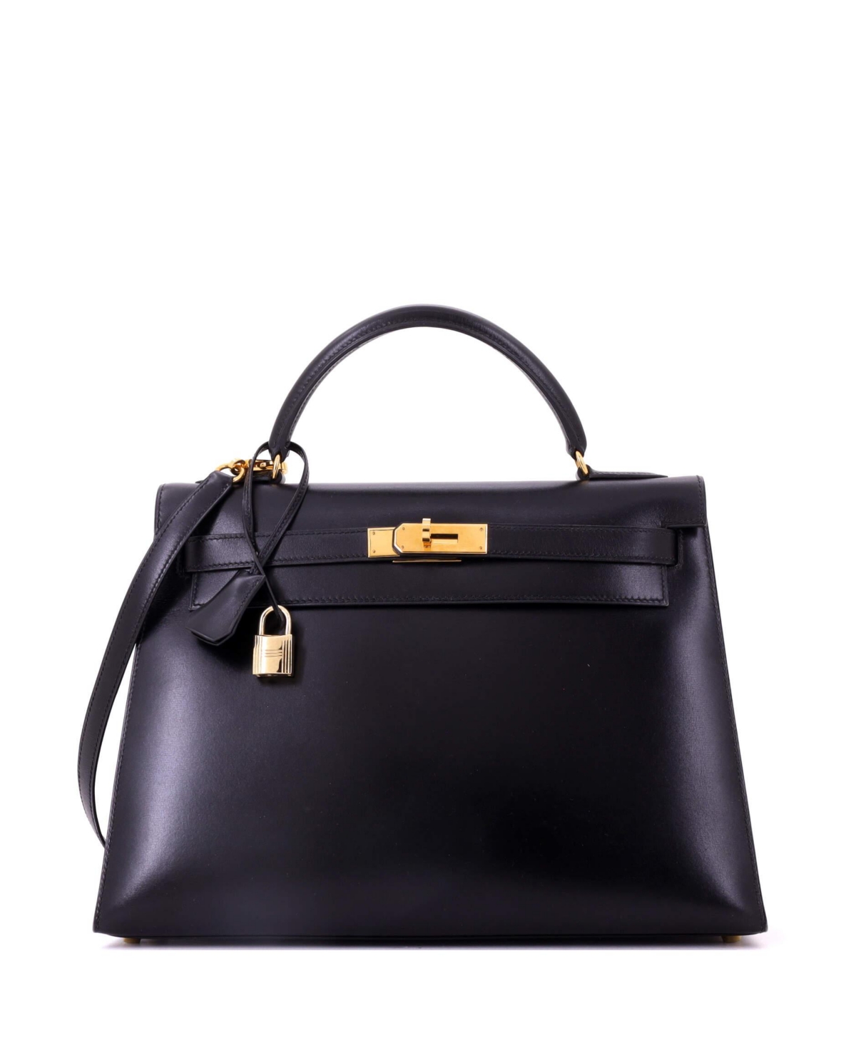 Click here for Pre-Owned HERMES Kelly 32 Handbag Black Box Calf w... prices