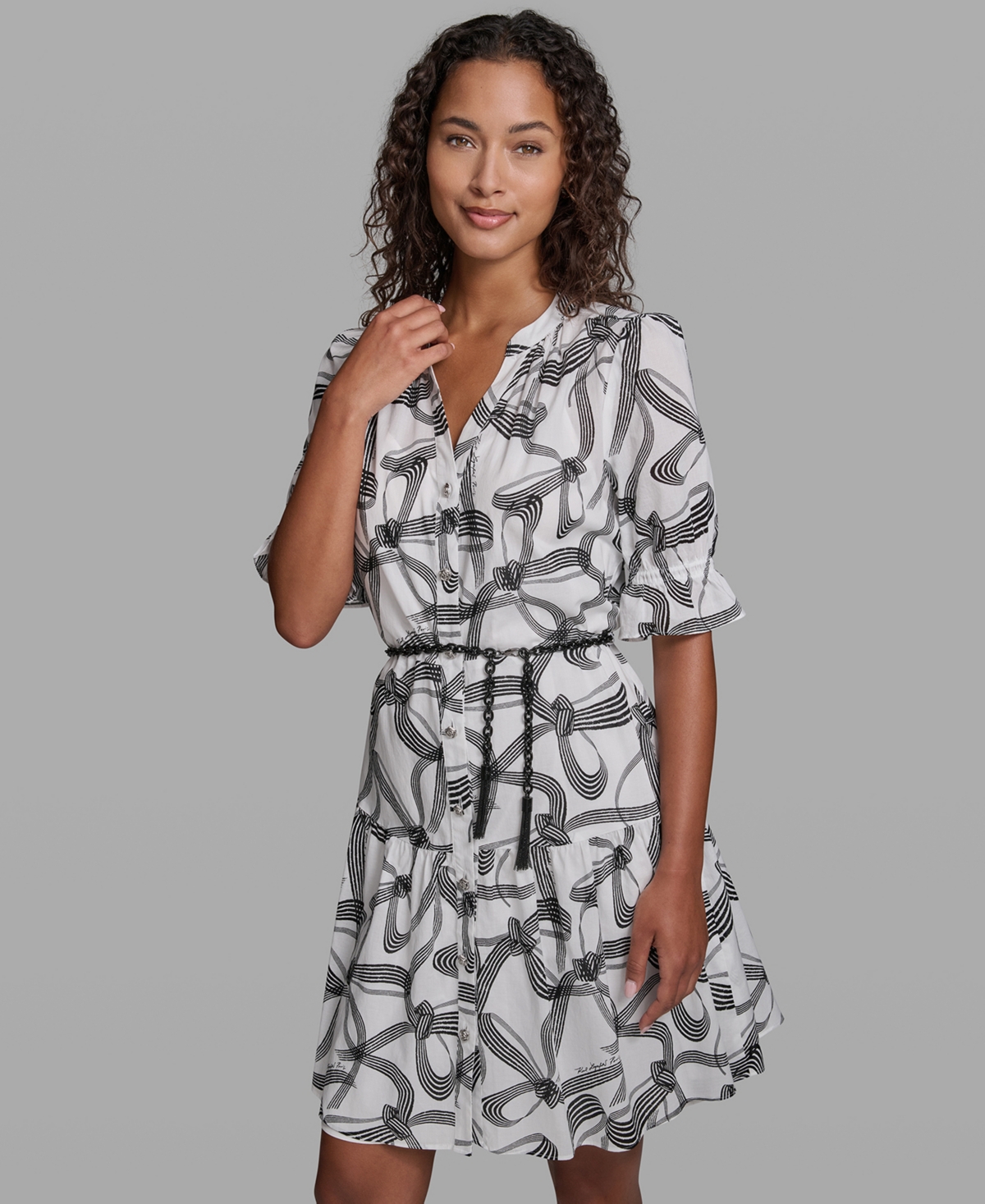 Click here for Karl Lagerfeld Paris Womens Printed Belt Collared... prices