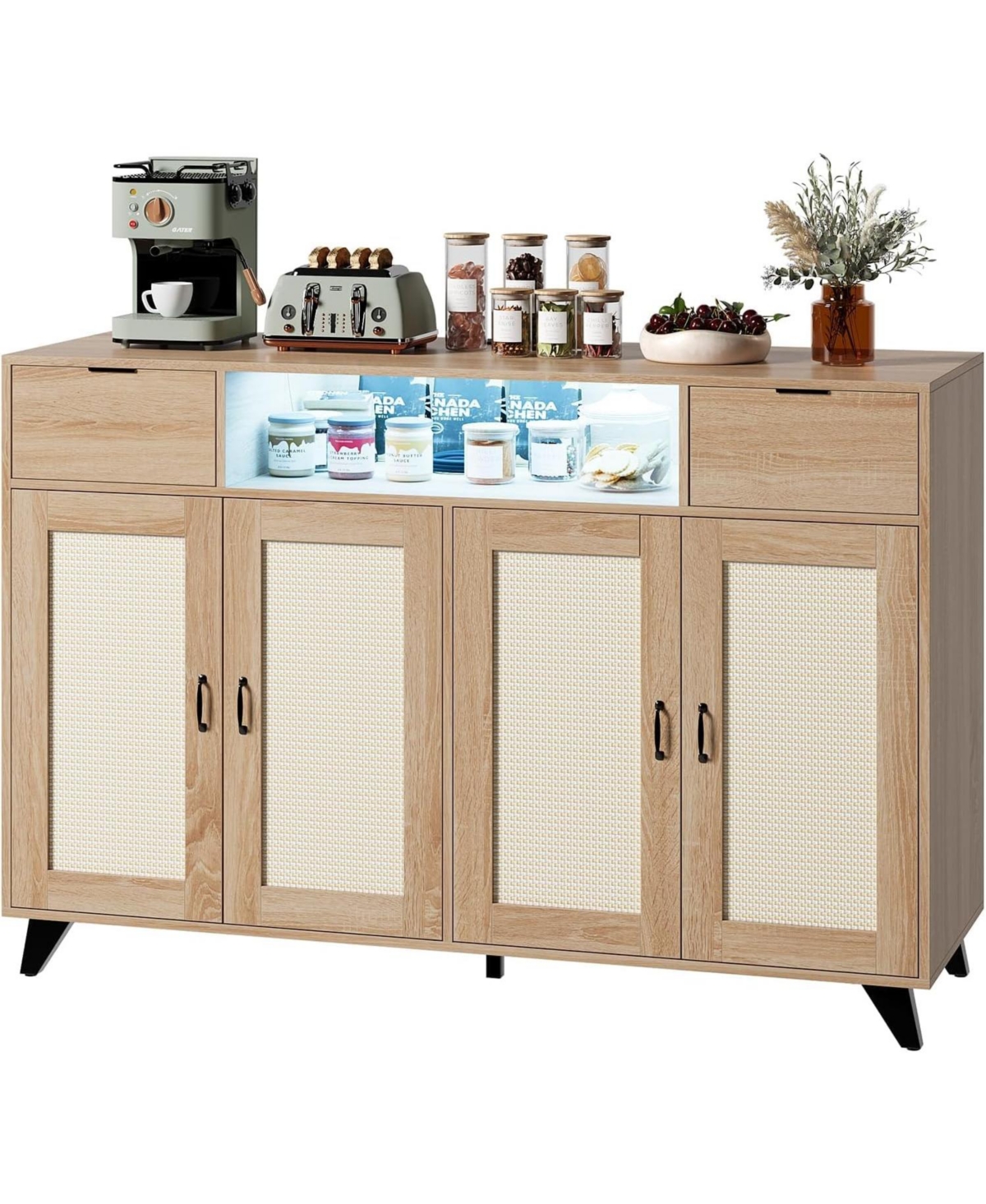 Click here for gaomon Rattan Sideboard Buffet Cabinet with Power... prices