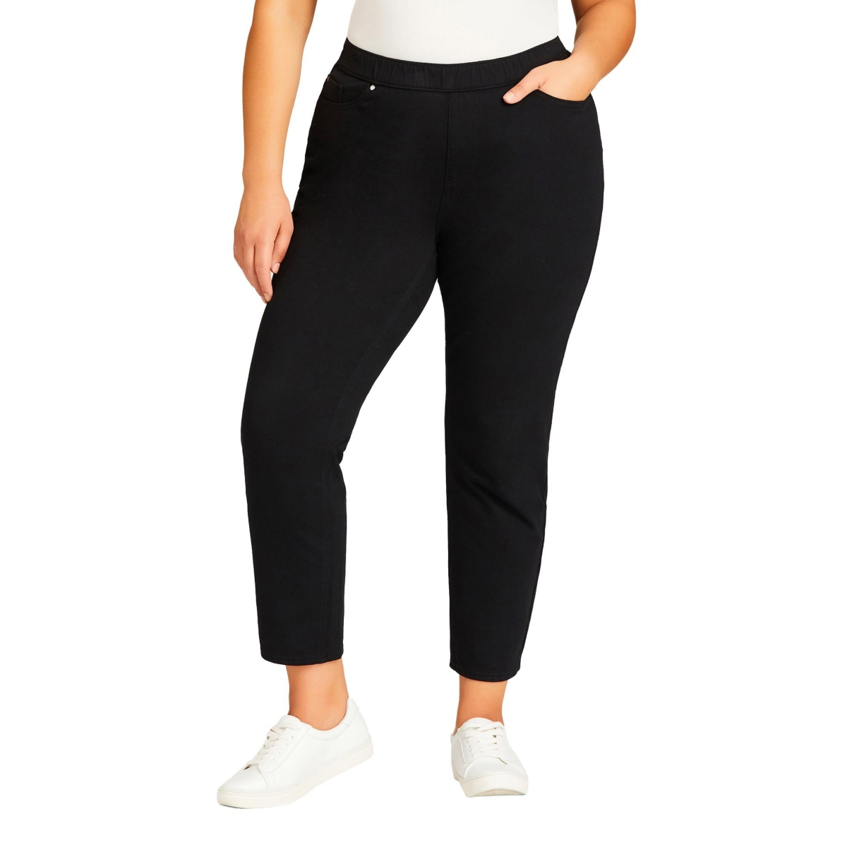 Click here for Avenue Womens Tapered Knit Pull On Jean - Black prices