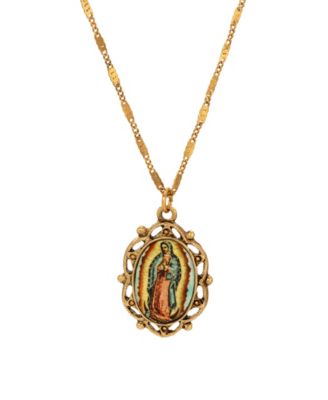 Symbols of Faith Gold-Tone Our Lady of Guadalupe Decal Oval Necklace ...