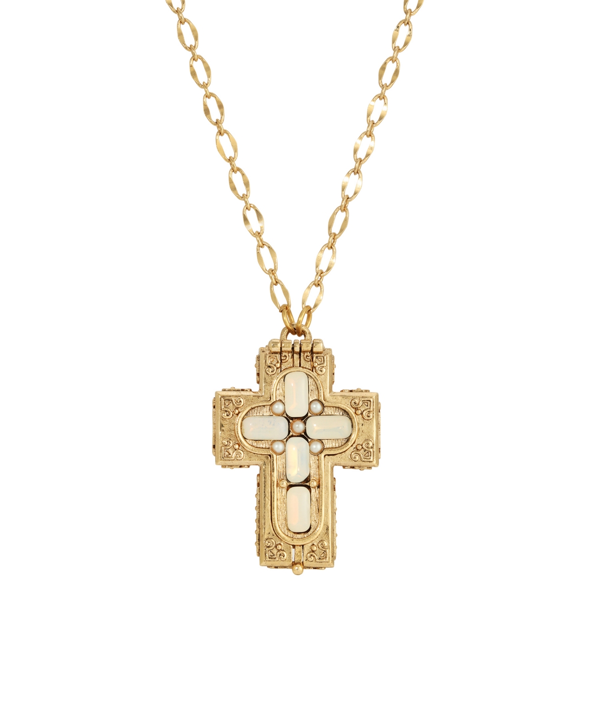 Click here for Symbols of Faith Gold Tone Opal 32 Cross Long Neck... prices
