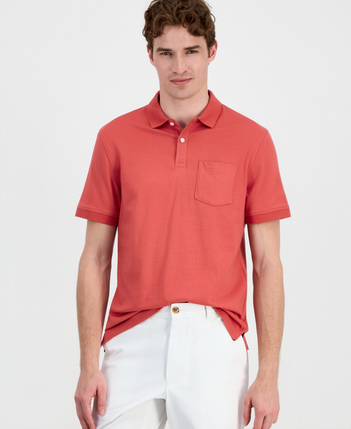 Click here for Club Room Mens Solid Jersey Polo with Pocket  Crea... prices