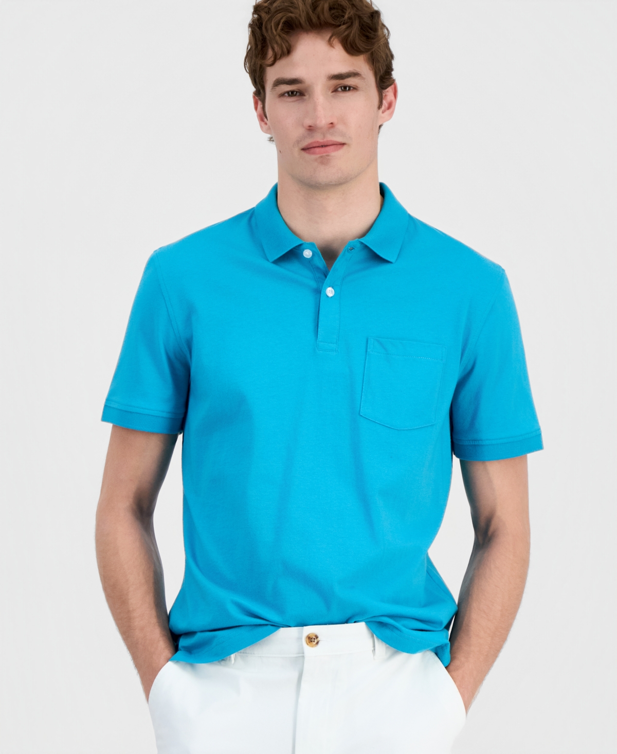 Click here for Club Room Mens Solid Jersey Polo with Pocket  Crea... prices
