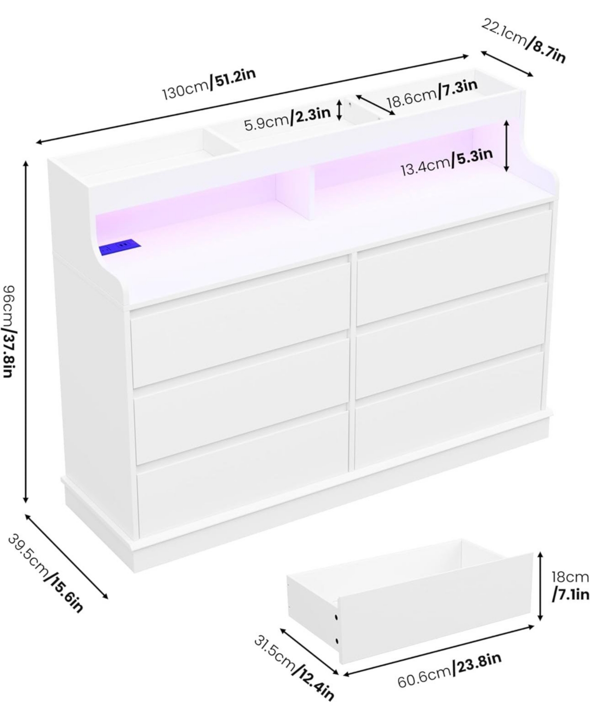 Click here for gaomon 6-Drawer Dresser with Led Lights & Charging... prices