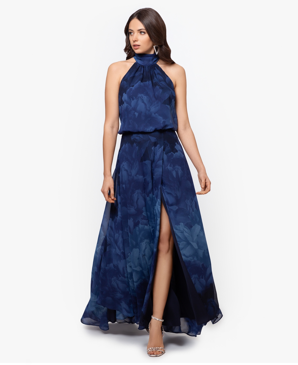 Click here for Betsy & Adam Womens Long Chiffon Print Halter Neck... prices