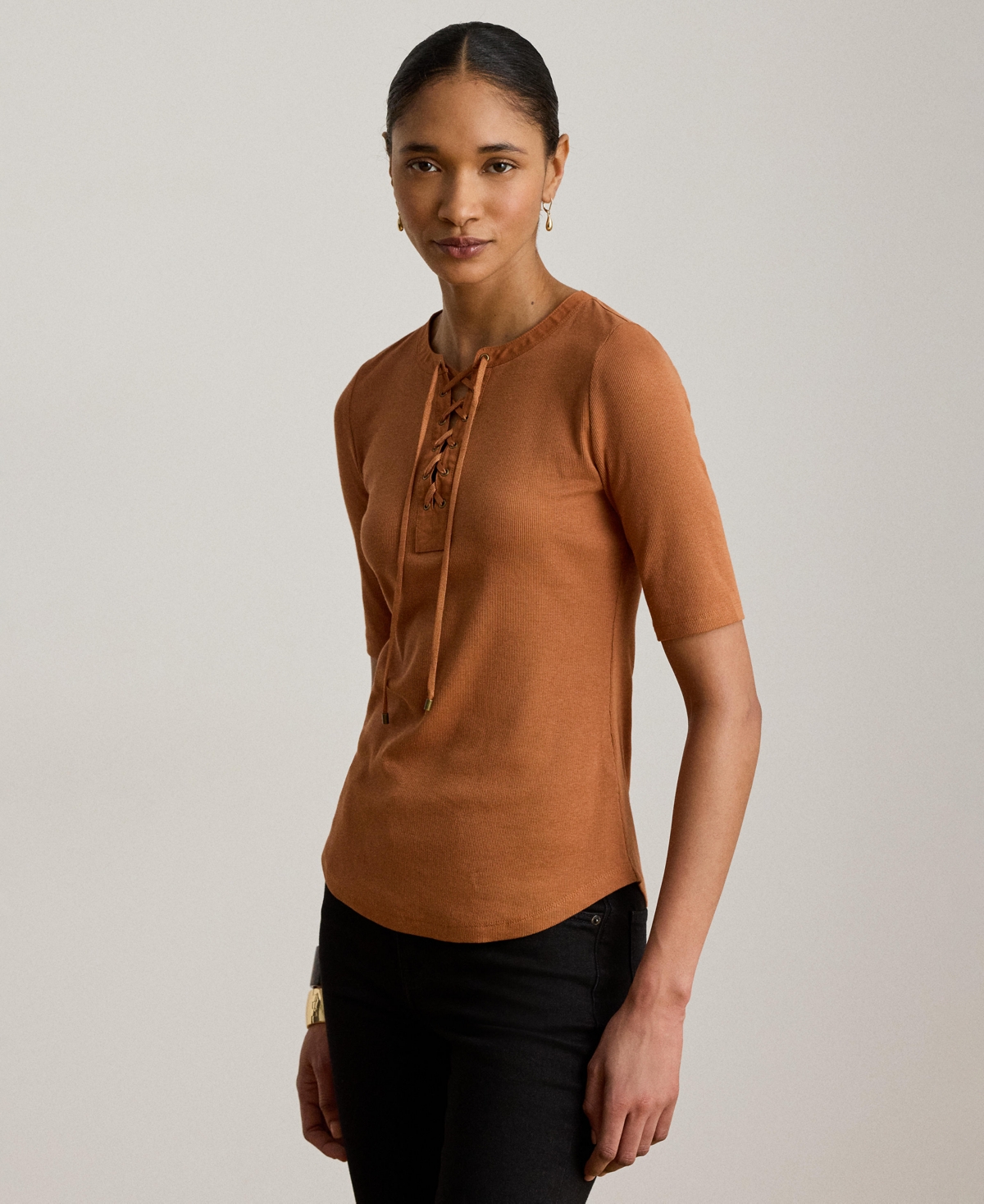 Click here for Lauren Ralph Lauren Womens Crewneck Lace-Up Ribbed... prices