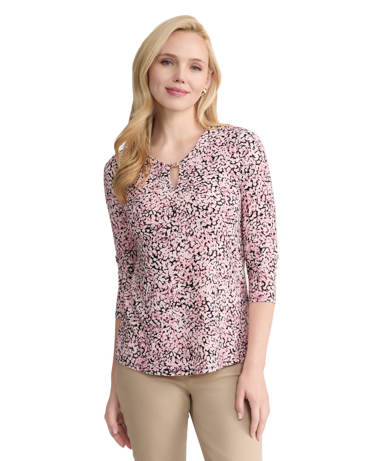 Click here for Jones New York Womens Printed V-Neck 3/4-Length Sl... prices