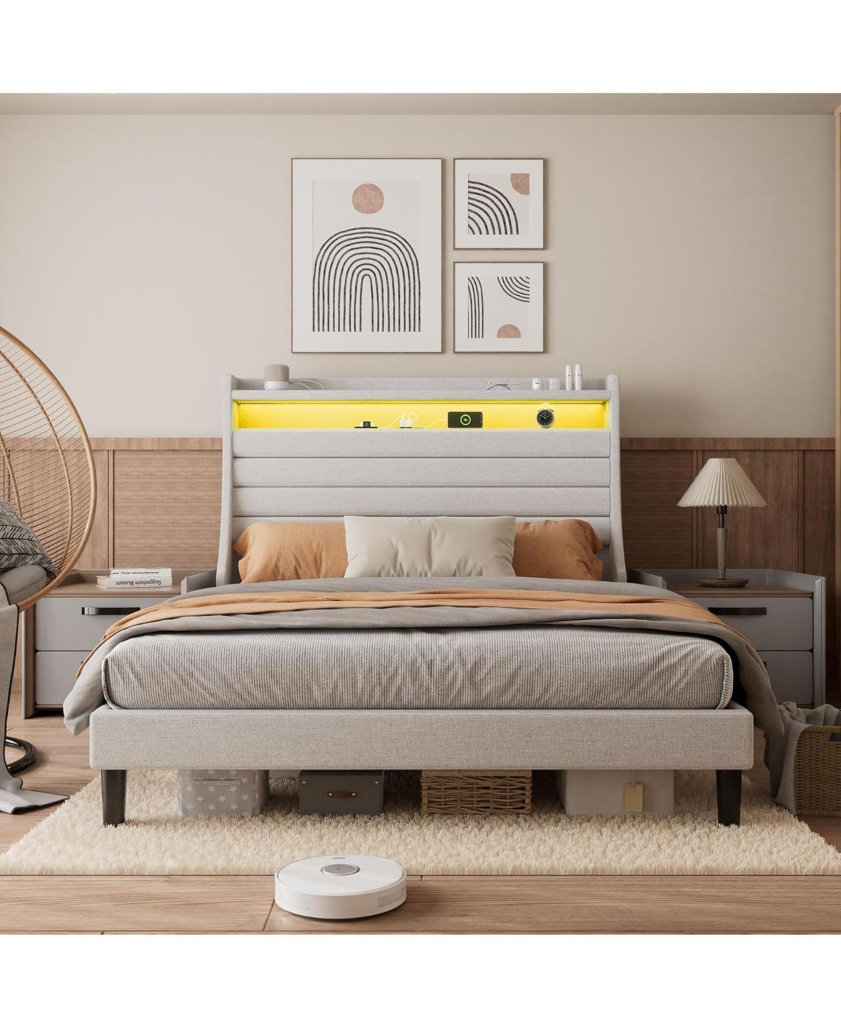 Click here for gaomon Led Bed Frame with Charging Station  Wooden... prices