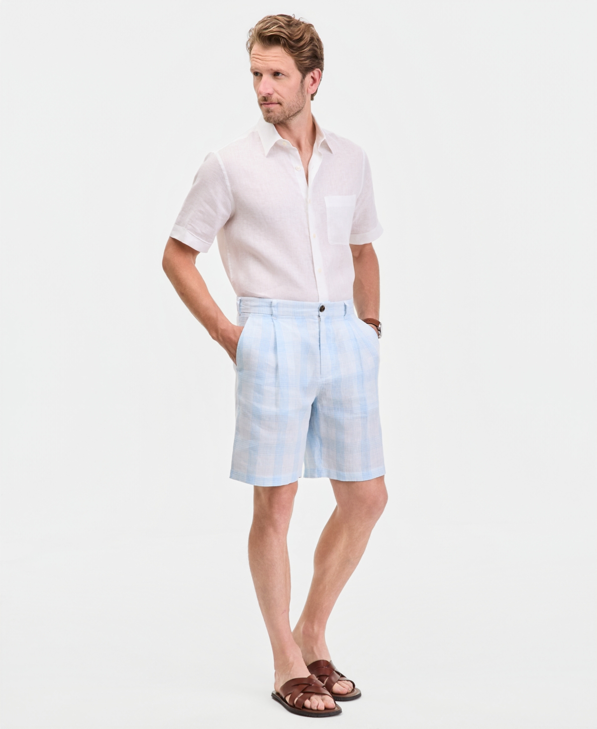 Click here for Club Room Mens Linen Pleated Plaid Shorts  Macys E... prices
