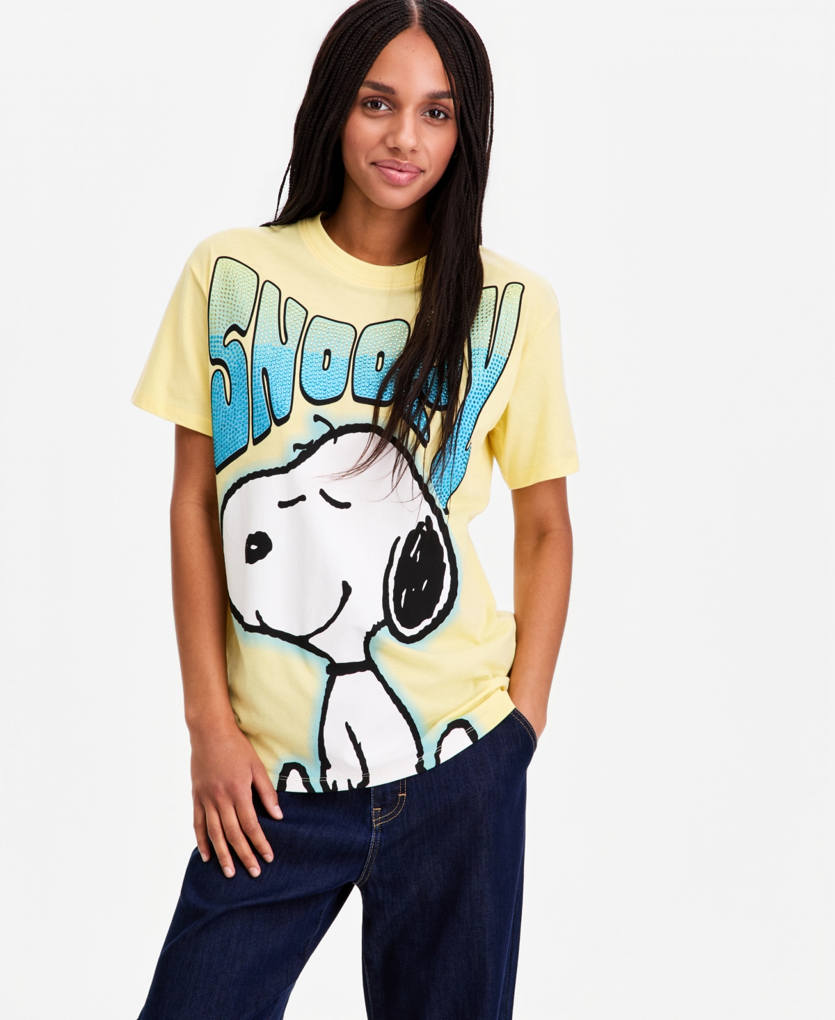 Click here for Snoopy Juniors Snoopy Rhinestone Boyfriend Tee - Y... prices