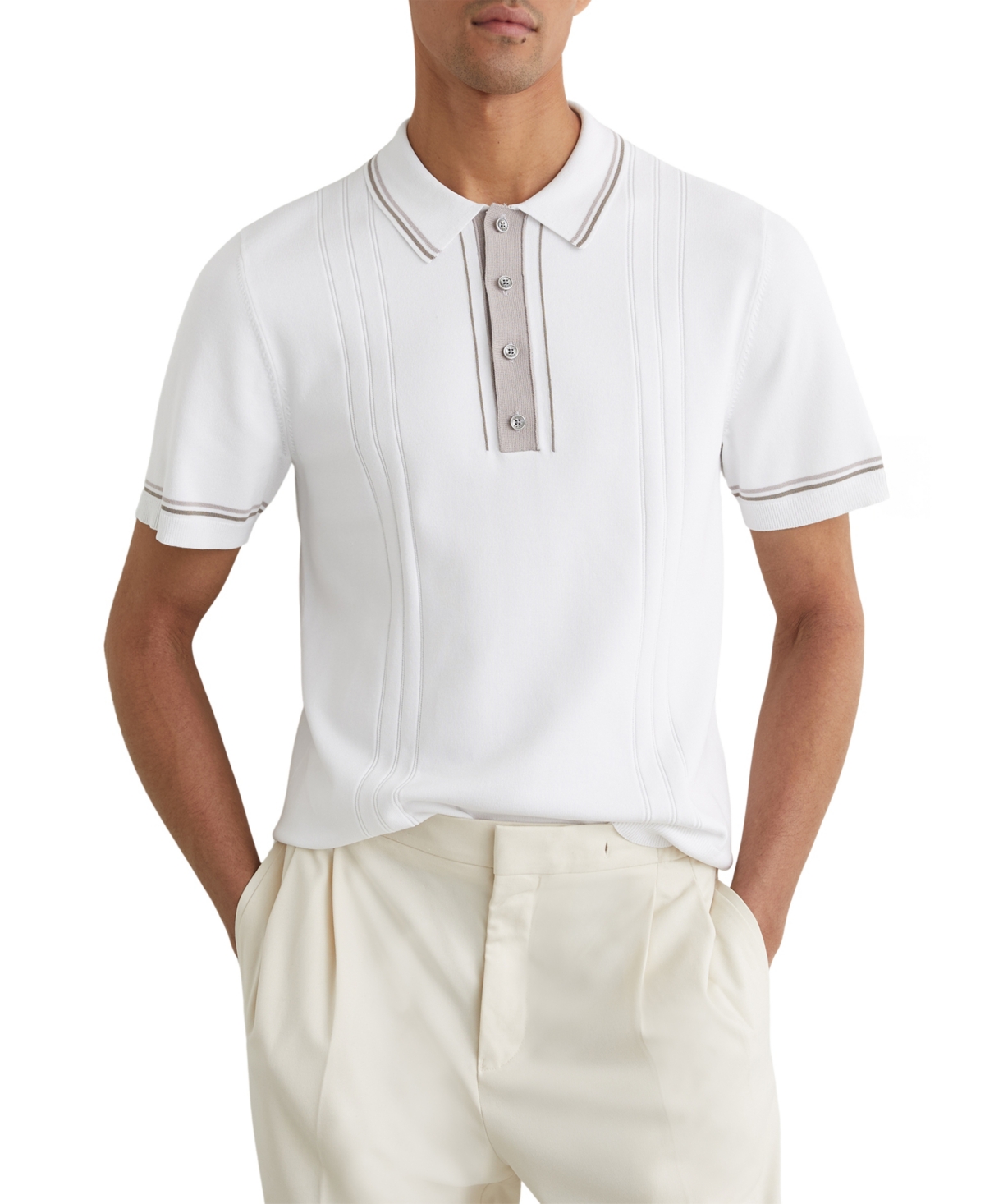 Click here for Reiss Mens Tipped Half-Button Knitted Polo Shirt -... prices