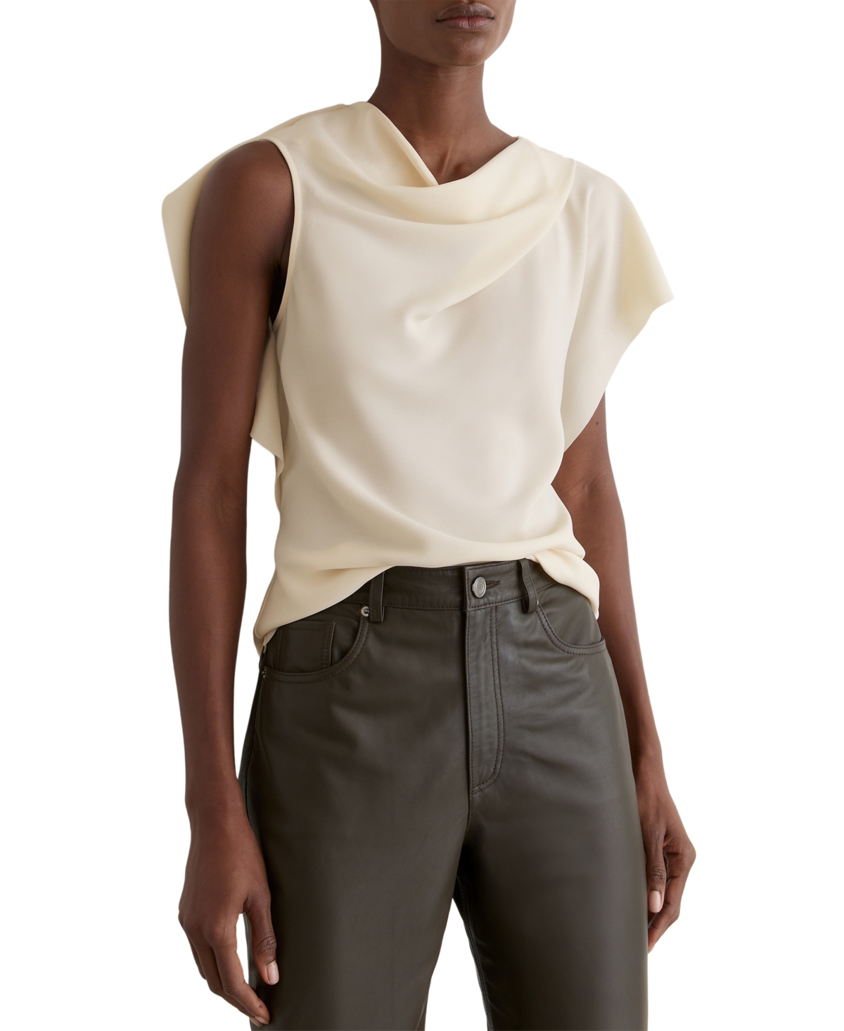 Click here for Reiss Womens Natalie Asymmetric Drape-Neck Top - I... prices