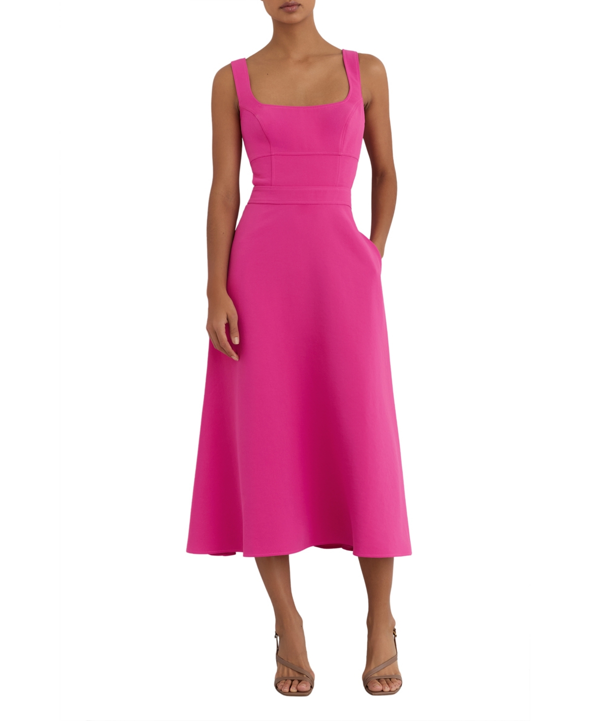Click here for Reiss Womens Dina Waisted Cut-Out Twill Midi Dress... prices