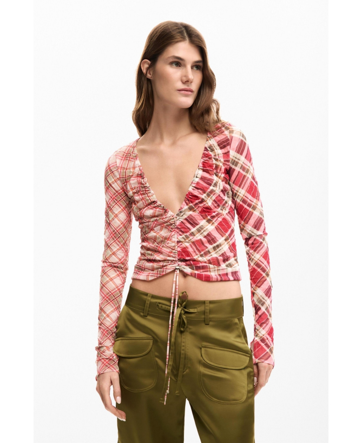 Click here for Desigual Womens Ruched neckline t-shirt - Red prices