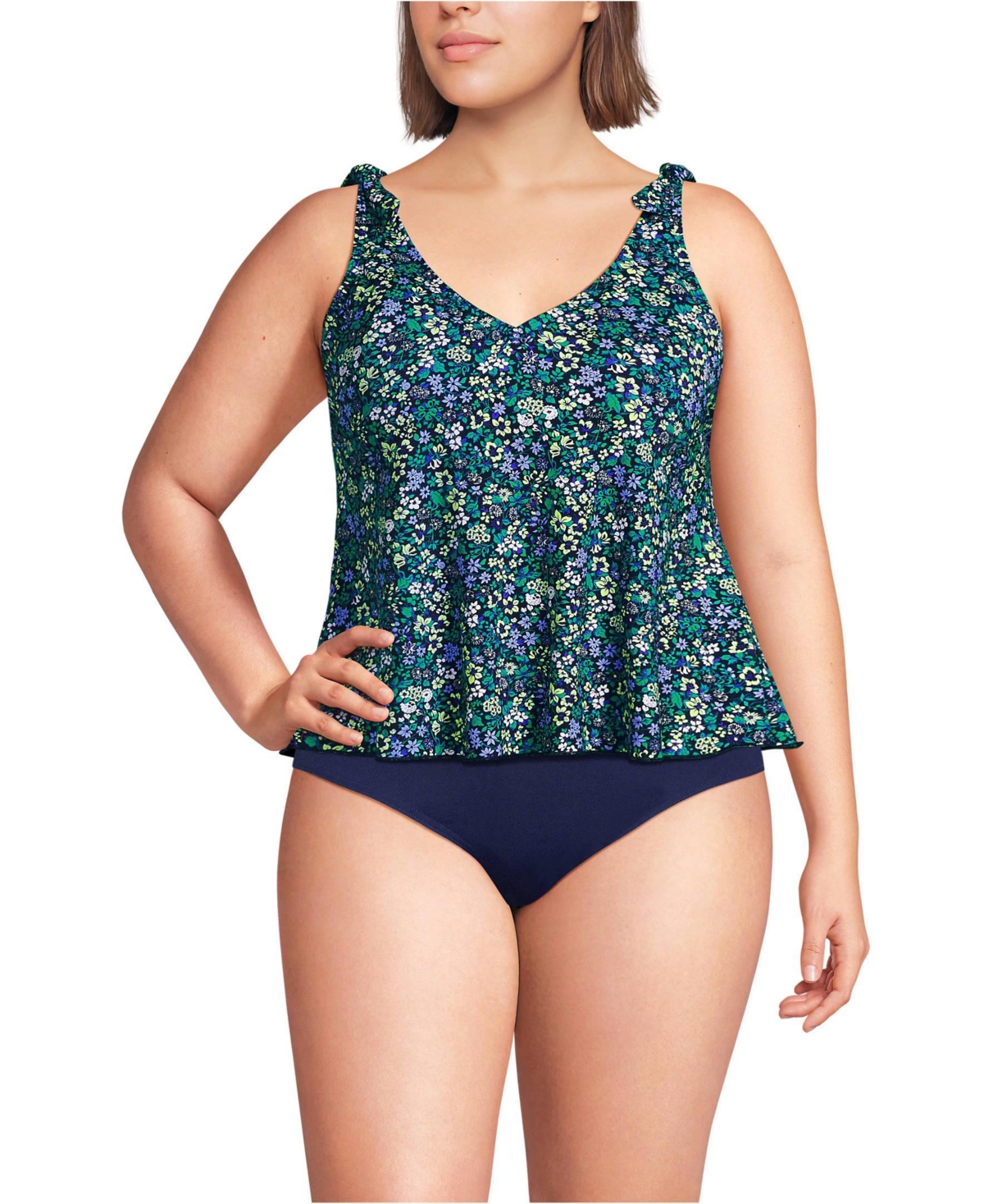 Click here for Lands End Plus Size Tie Shoulder Flutter Tankini T... prices