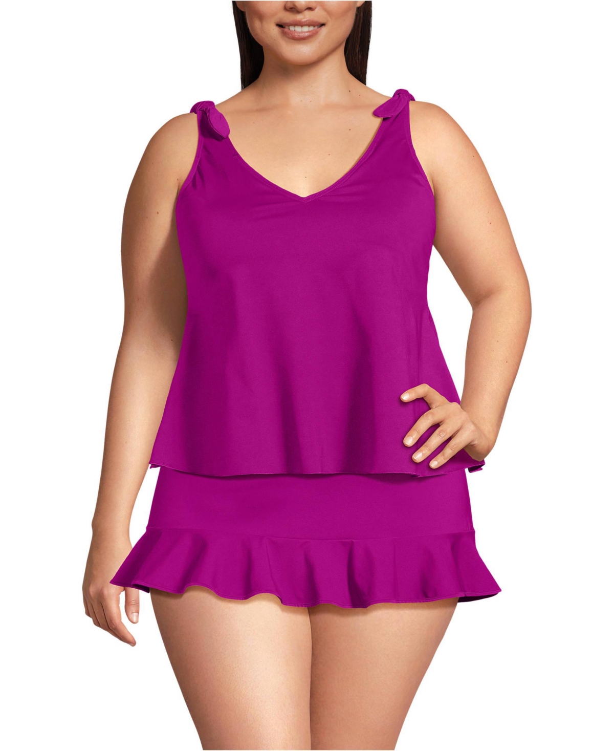Click here for Lands End Plus Size Tie Shoulder Flutter Tankini T... prices