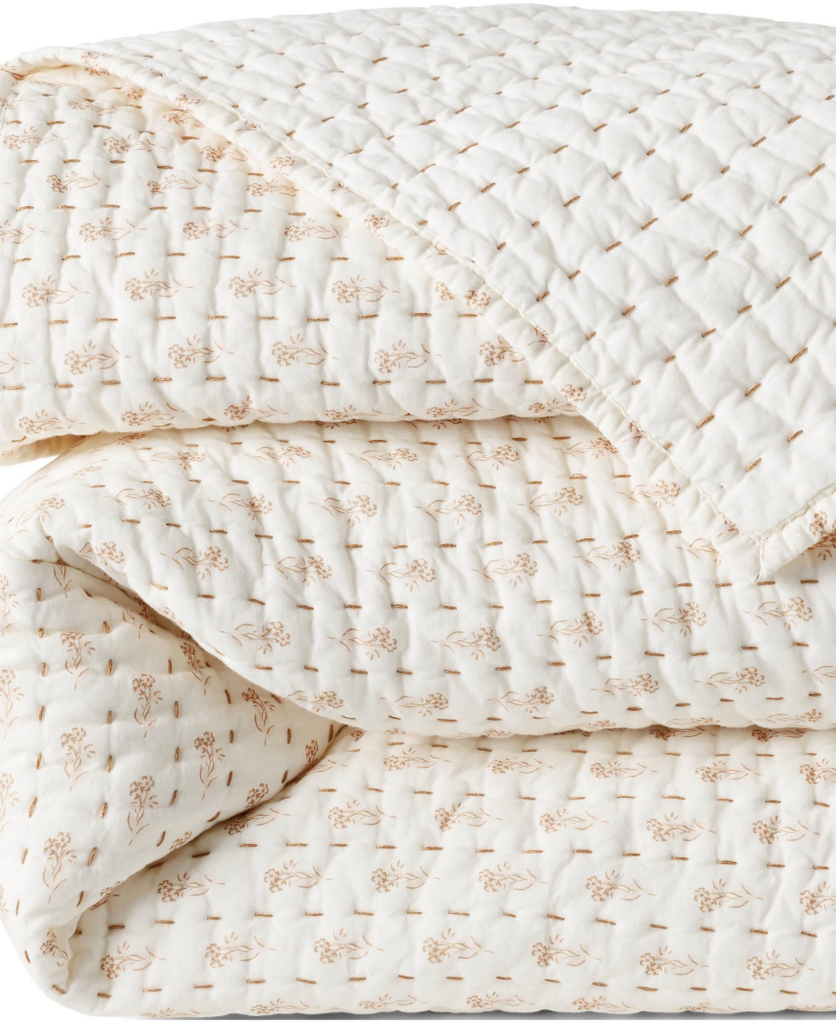 Click here for Lands End Printed Seed Stitch Quilt - Rich camel f... prices