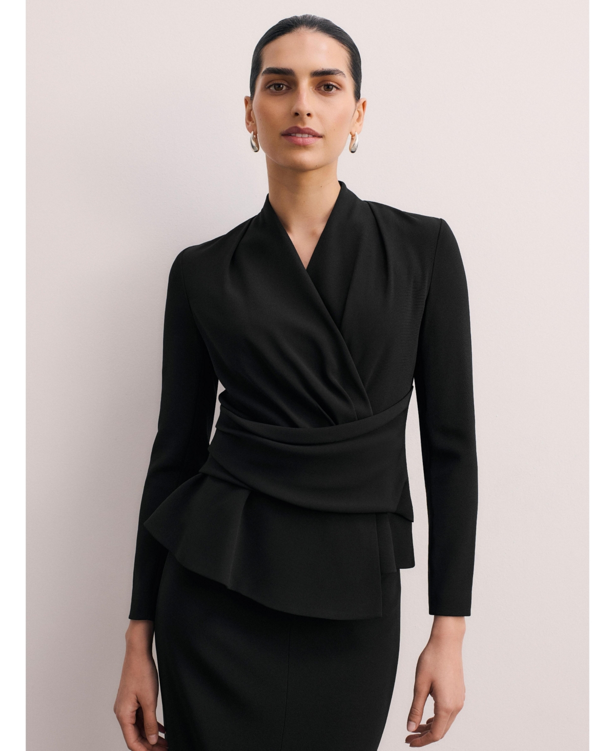 Click here for The Fold Womens Belleville Clever Crepe Top - Blac... prices