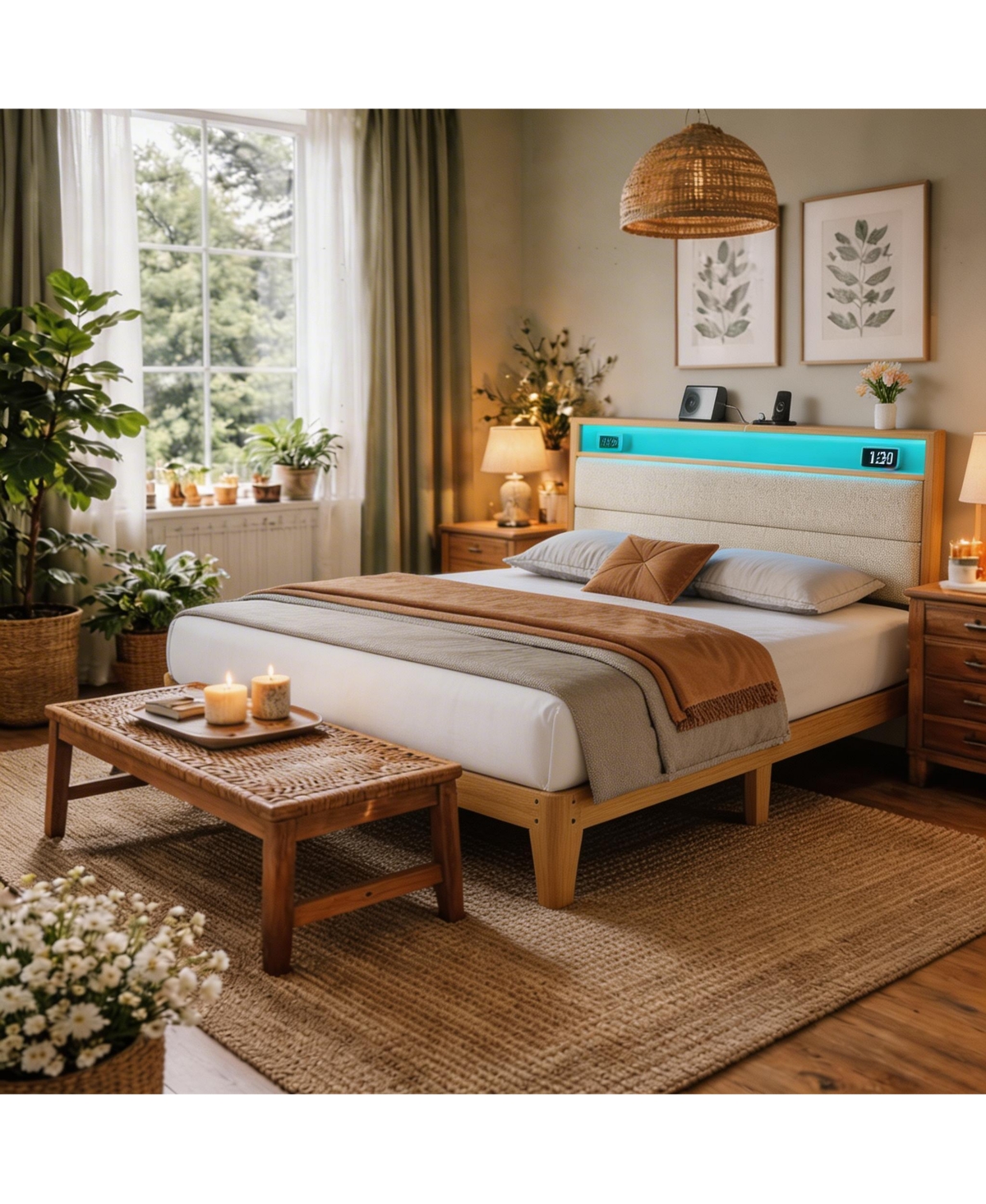 Click here for Homfan Bed Frame with Led Headboard Shelf  Linen U... prices