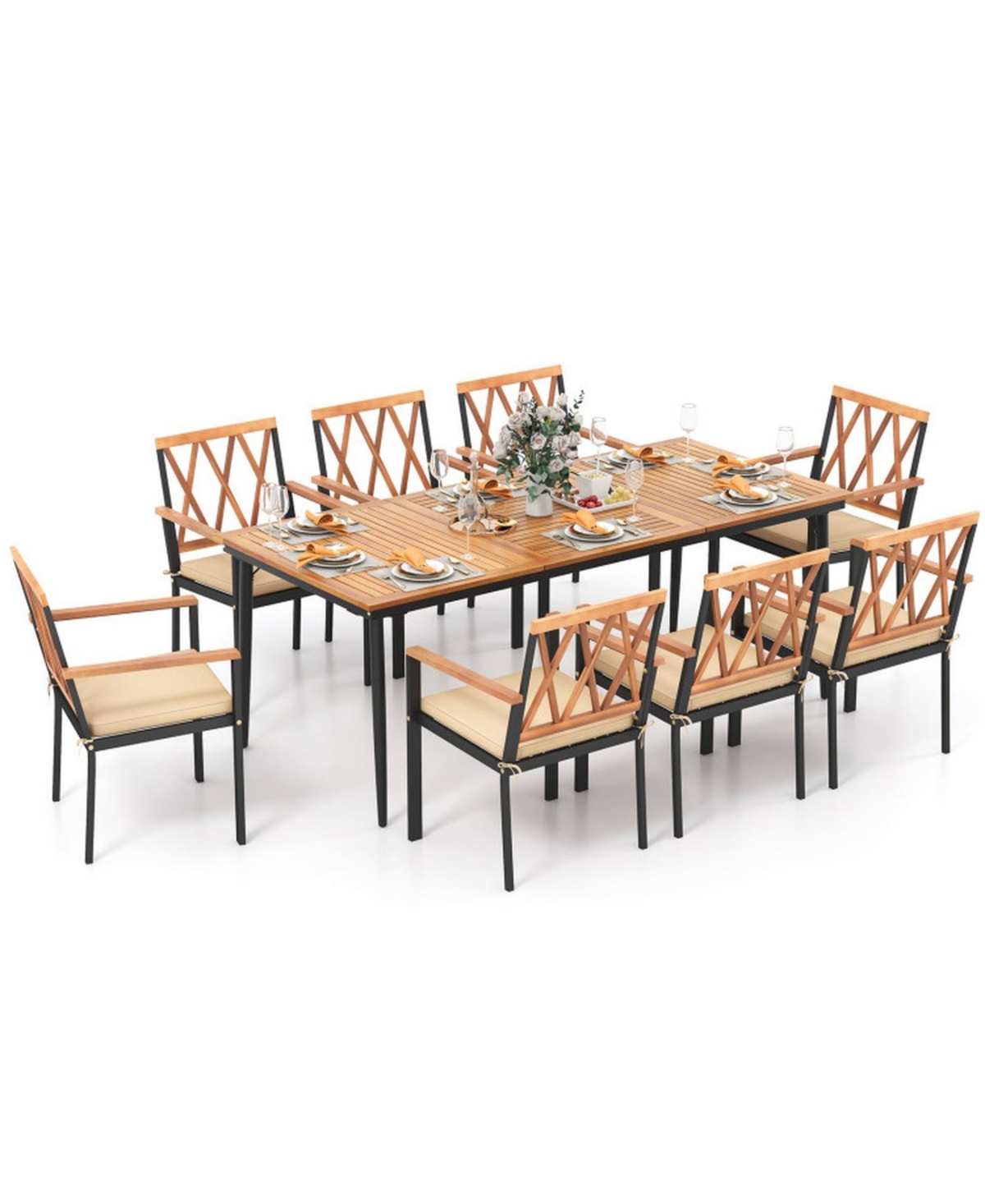 Click here for Gouun 9-Piece Outdoor Dining Set with 79 in Slatte... prices