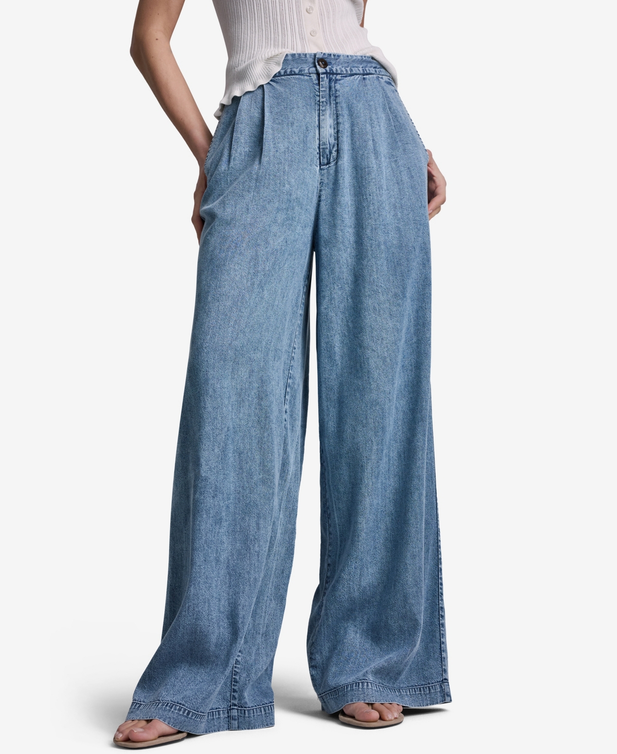 Click here for Bcbg Womens High Rise Wide-Leg Denim Pants - Blue prices