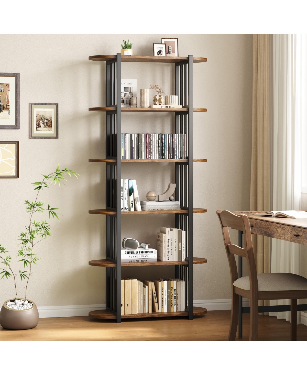 Click here for gaomon 6-Tier Industrial Wooden Bookshelf  Metal F... prices