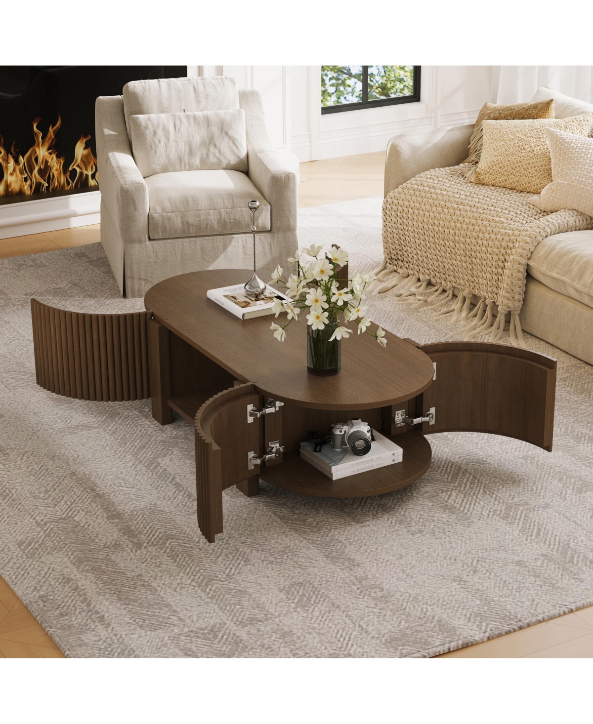 Click here for Rainsken Oval Coffee Table with Storage  Fluted Ce... prices