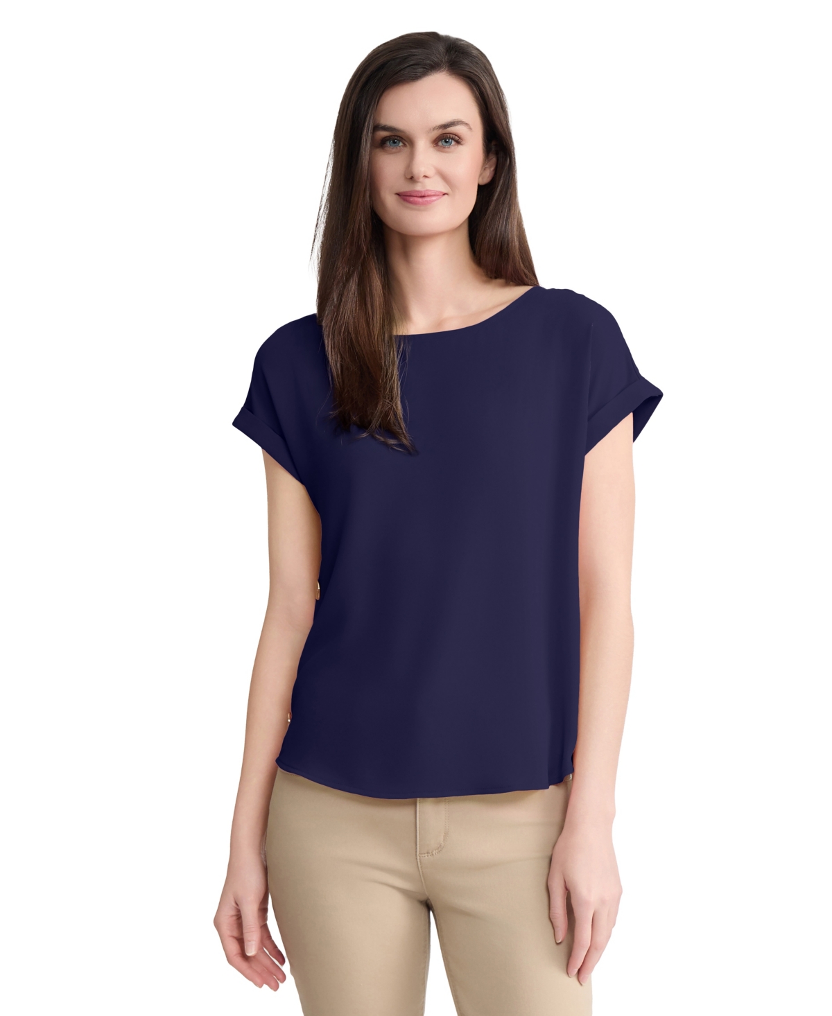 Click here for Jones New York Petite Short-Sleeve Side Button Top... prices