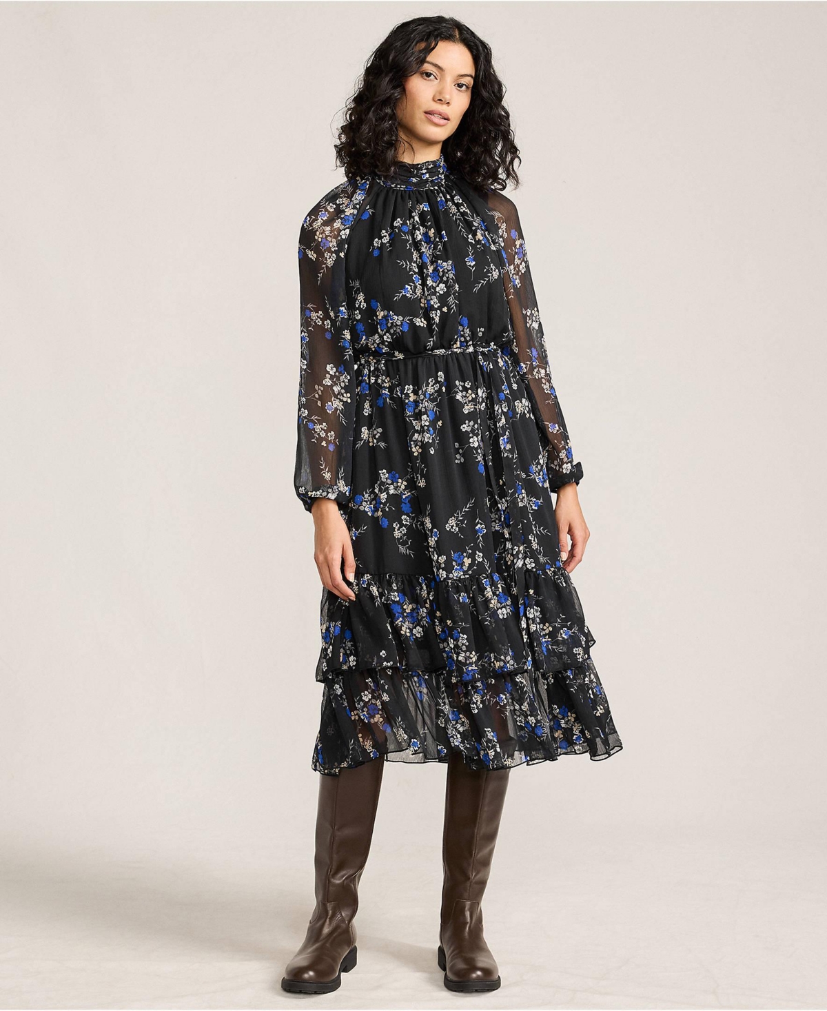 Click here for Lands End Womens Crinkle Chiffon Ruffle Dress - Bl... prices