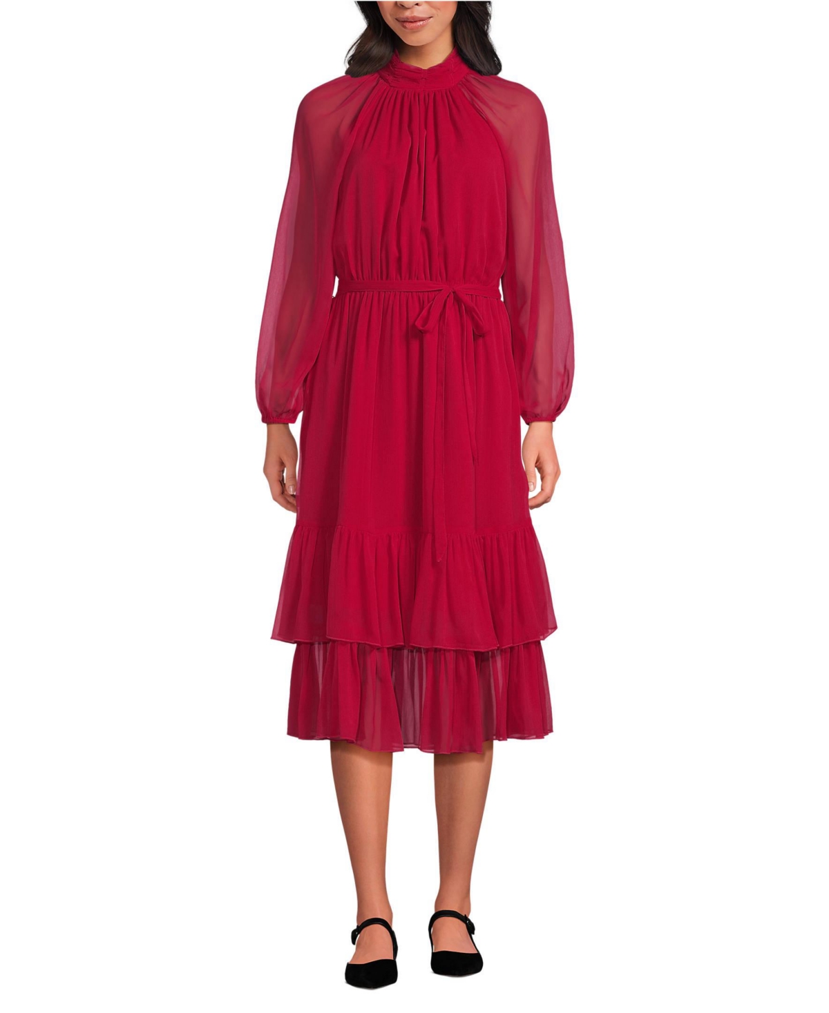 Click here for Lands End Womens Crinkle Chiffon Ruffle Dress - Ri... prices