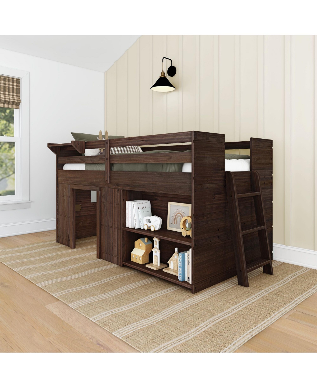 Click here for Max and Lily Farmhouse Twin Low Loft with Bookcase... prices
