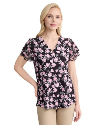 Click here for Jones New York Womens Flutter Sleeve V Neck Top prices