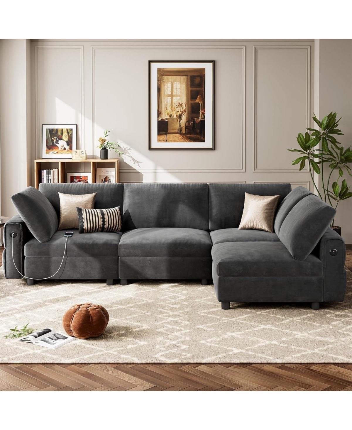 Click here for gaomon 4 Seat Velvet Modular Sectional Sofa with D... prices