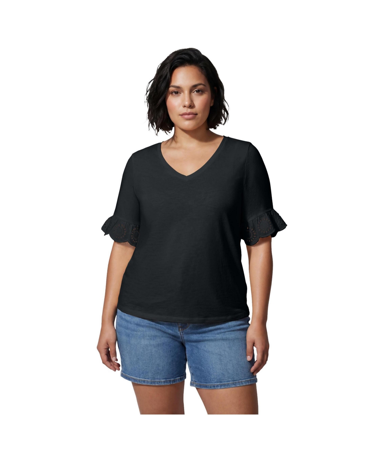 Click here for Avenue Womens Eyelet Trim Top - Black prices