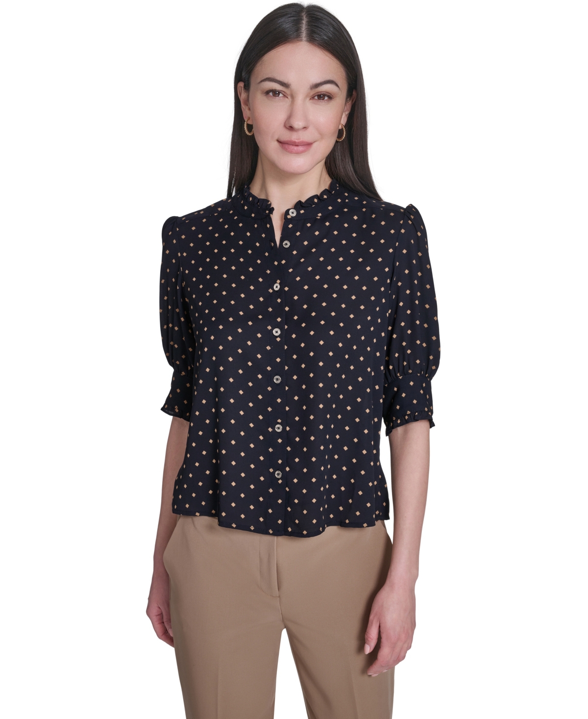 Click here for Tommy Hilfiger Womens Collared Ruffle Neck Blouse... prices