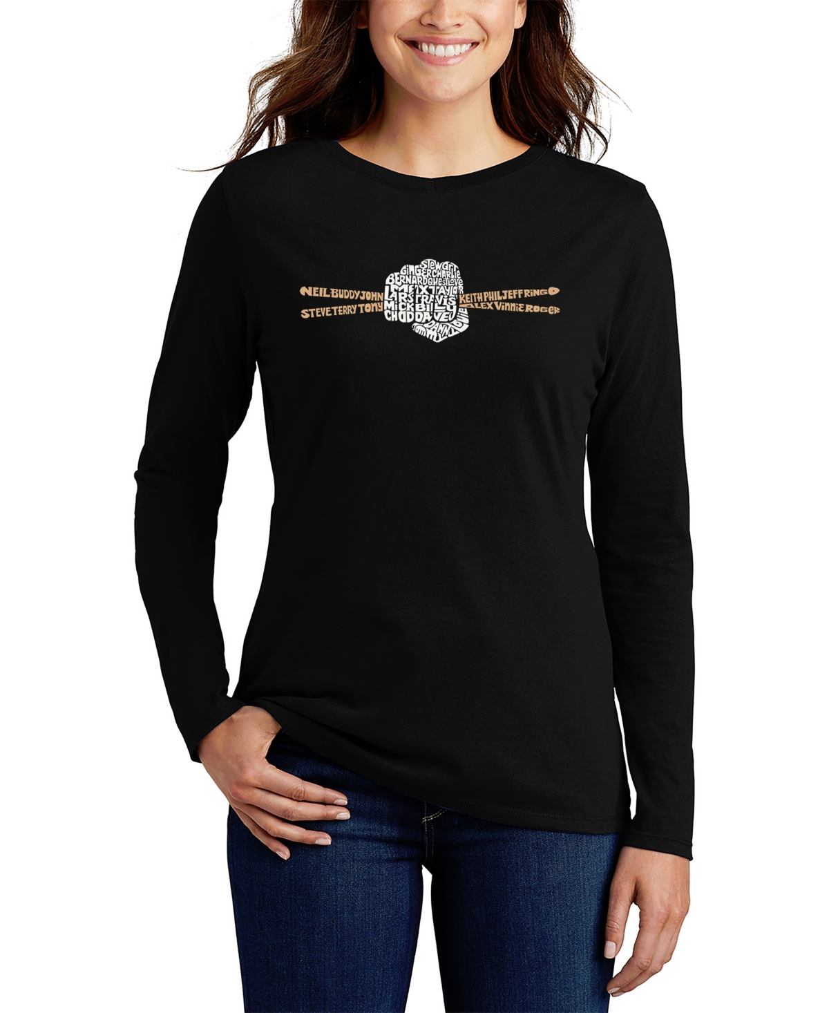 Click here for La Pop Art Womens DrumSticks Word Art Flowy T-Shir... prices