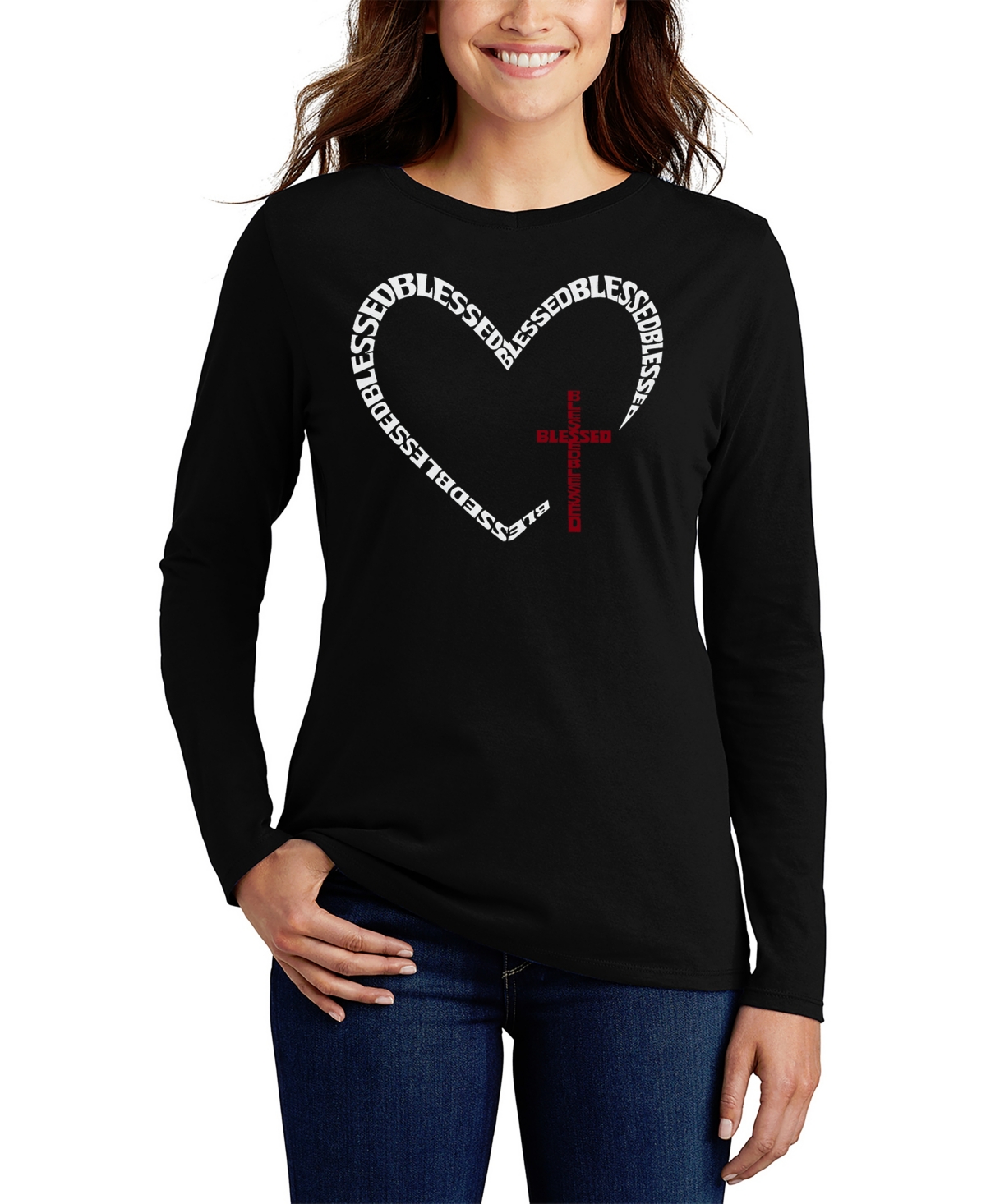 Click here for La Pop Art Womens Blessed Heart Word Art Flowy T-S... prices