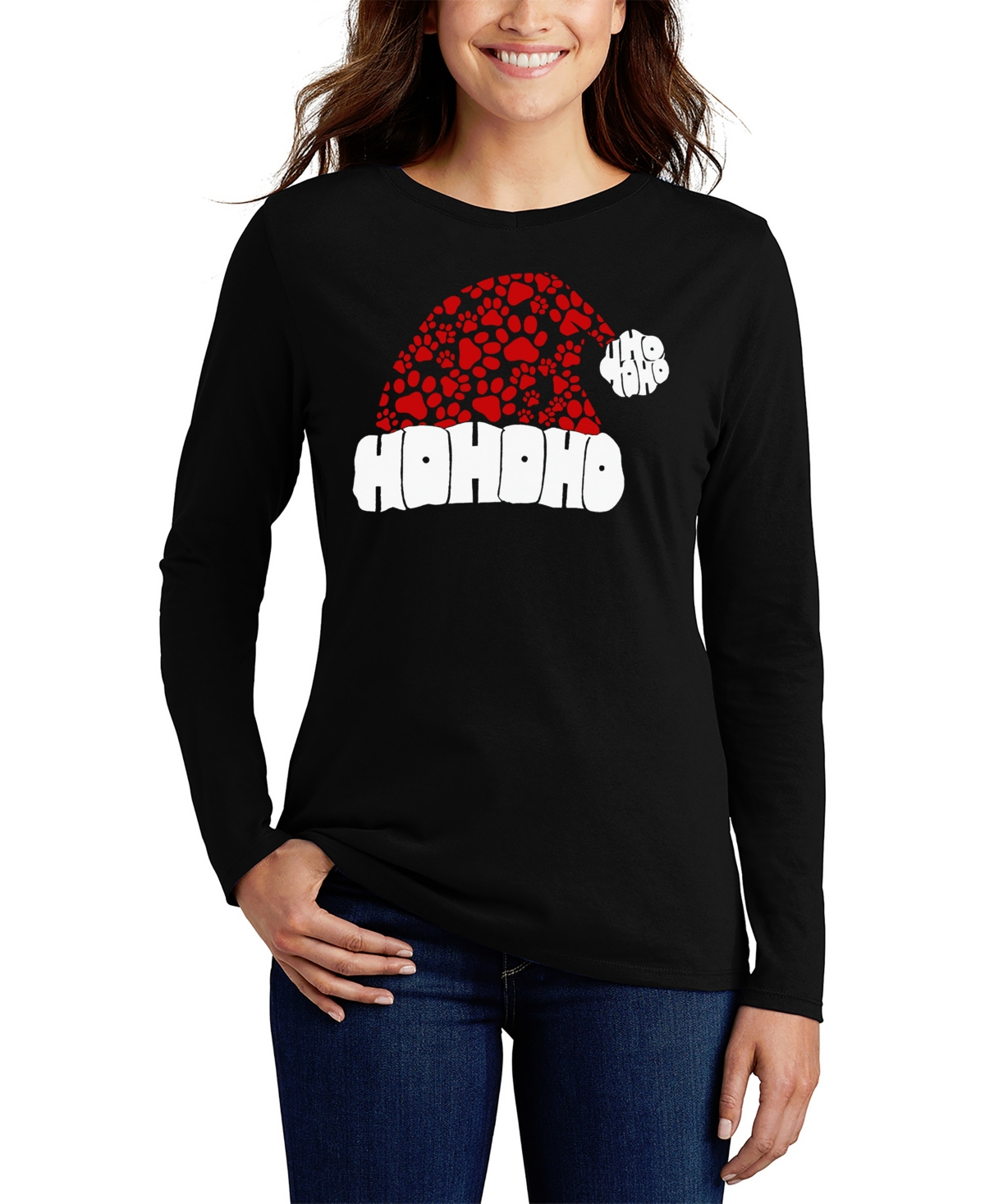 Click here for La Pop Art Womens Paw Print Santa Hat Word Art Flo... prices