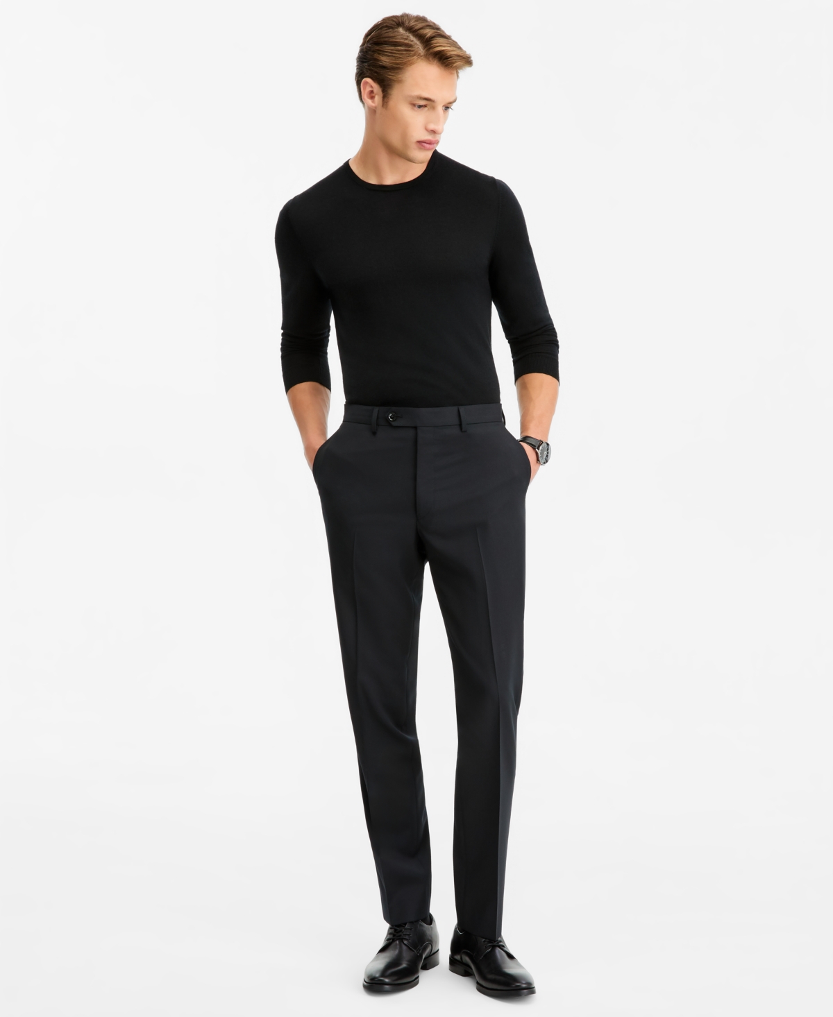 Click here for The Mens Store Mens Modern-Fit Black 100 Wool Suit... prices