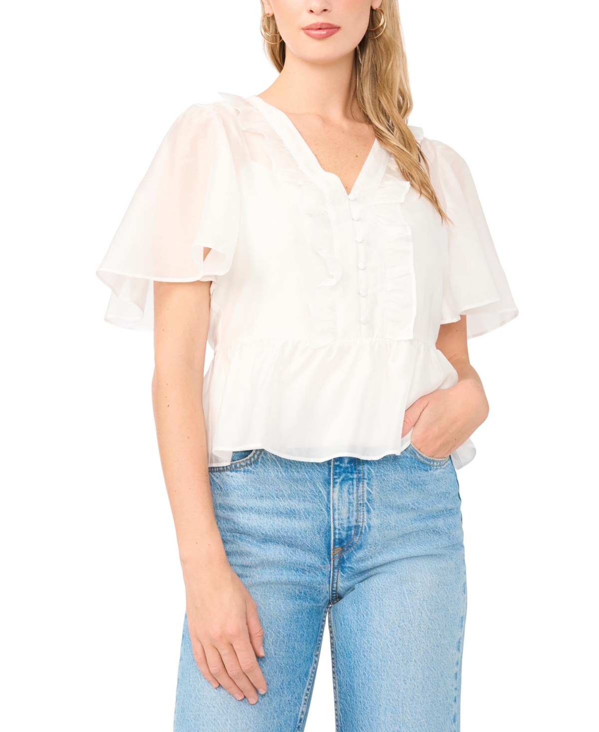 Click here for Vince Camuto Womens Flutter-Sleeve V-Neck Top - Ul... prices