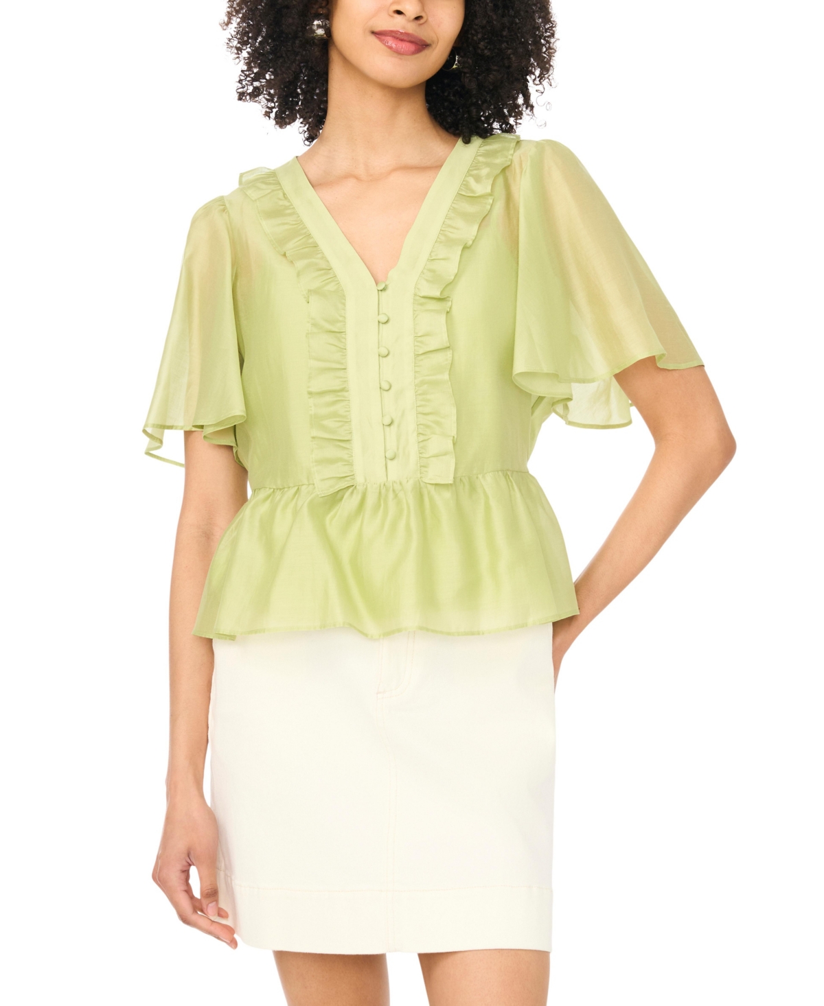 Click here for Vince Camuto Womens Flutter-Sleeve V-Neck Top - Fl... prices