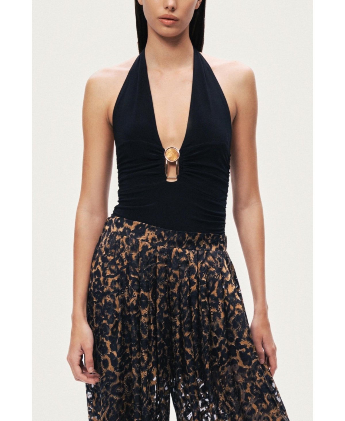 Click here for Nocturne Womens Deep V Halter Detail Blouse - Blac... prices