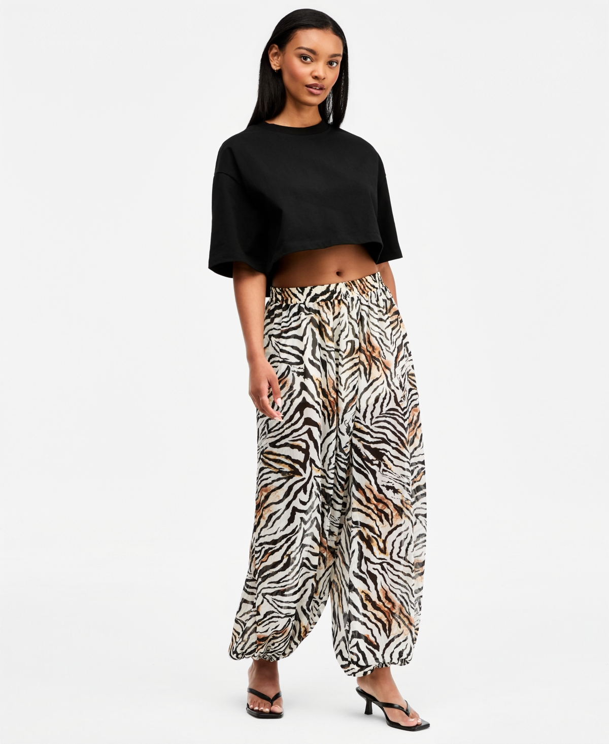 Click here for Bar Iii Womens Printed Pull-On Sheer Balloon Pants... prices