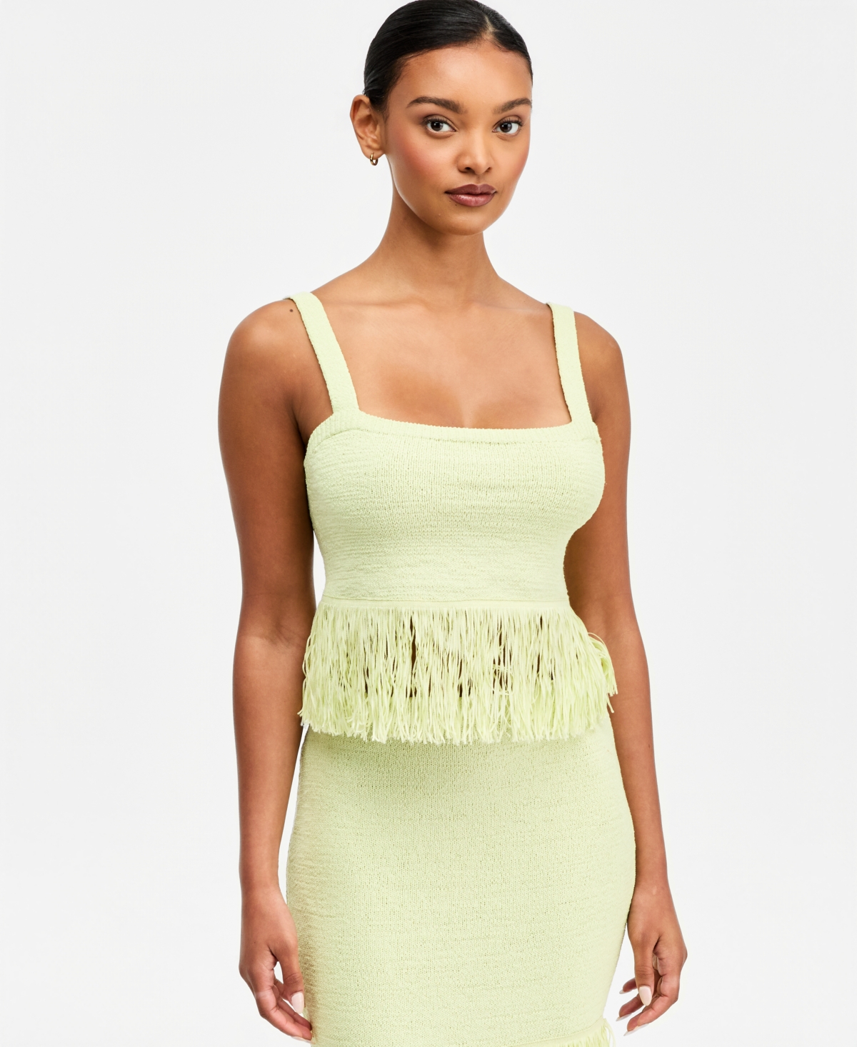 Click here for Bar Iii Womens Square-Neck Fringe-Trim Tank Top  M... prices