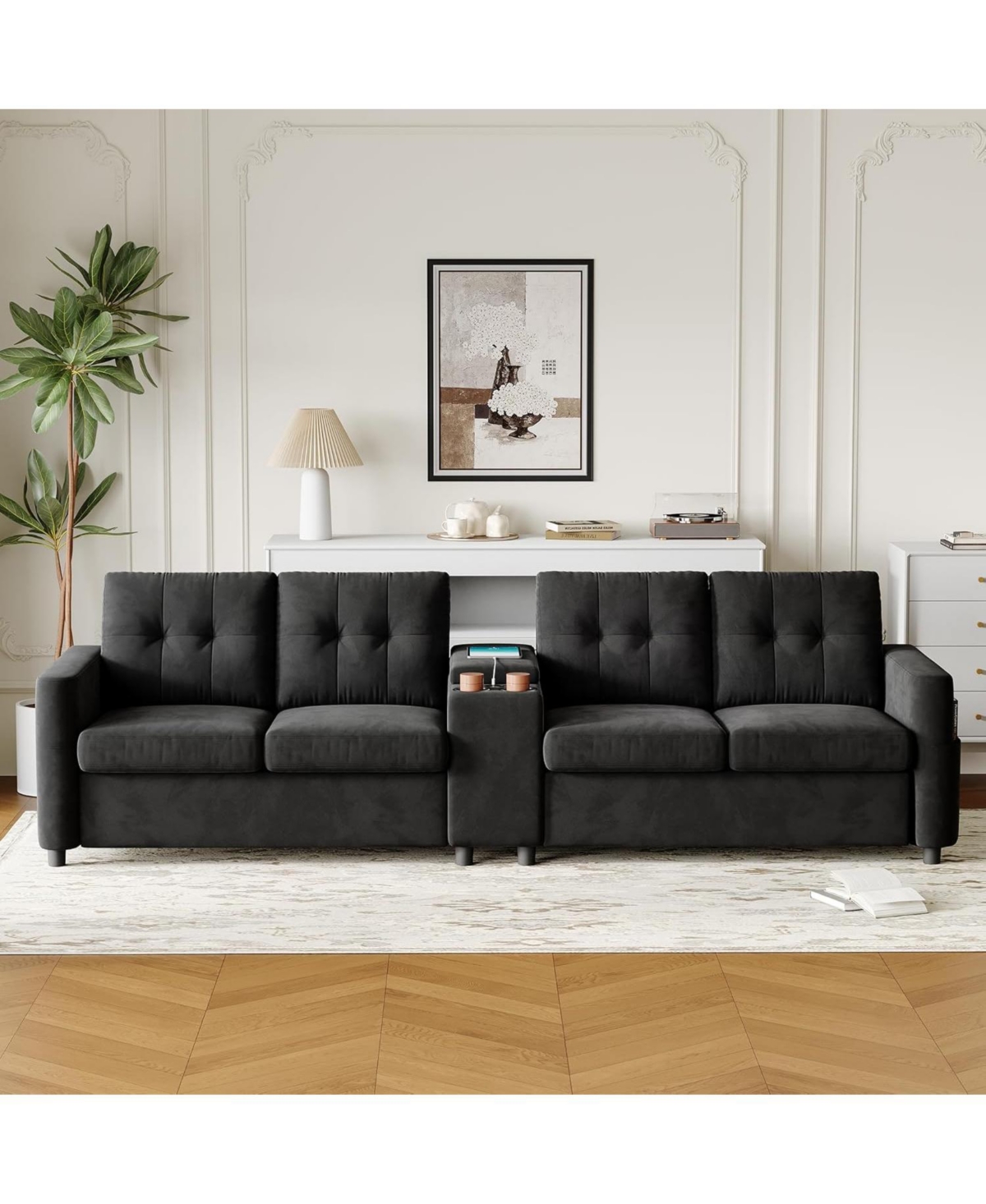 Click here for gaomon 4-Seater Sofa with Storage  Wireless Chargi... prices