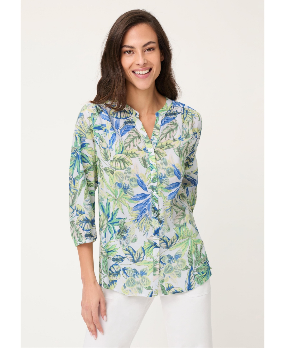 Click here for Olsen Womens Botanical Print Tunic Shirt - Jade prices