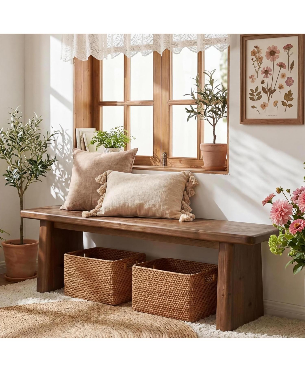 Click here for Tribesigns 55.1 Solid Wood Entryway Bench  Rustic... prices