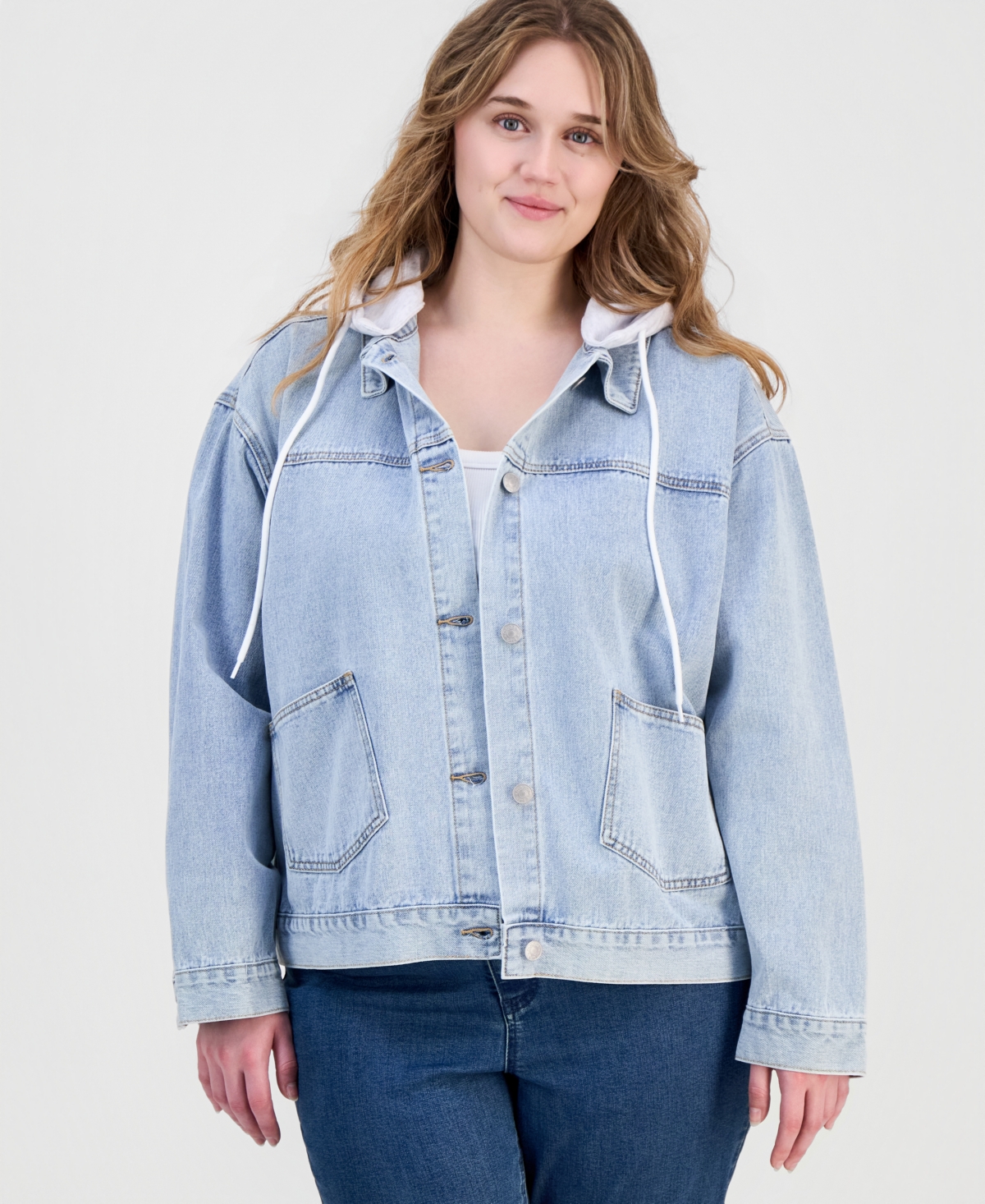 Click here for Madden Girl Trendy Plus Size Hooded Denim Jacket -... prices