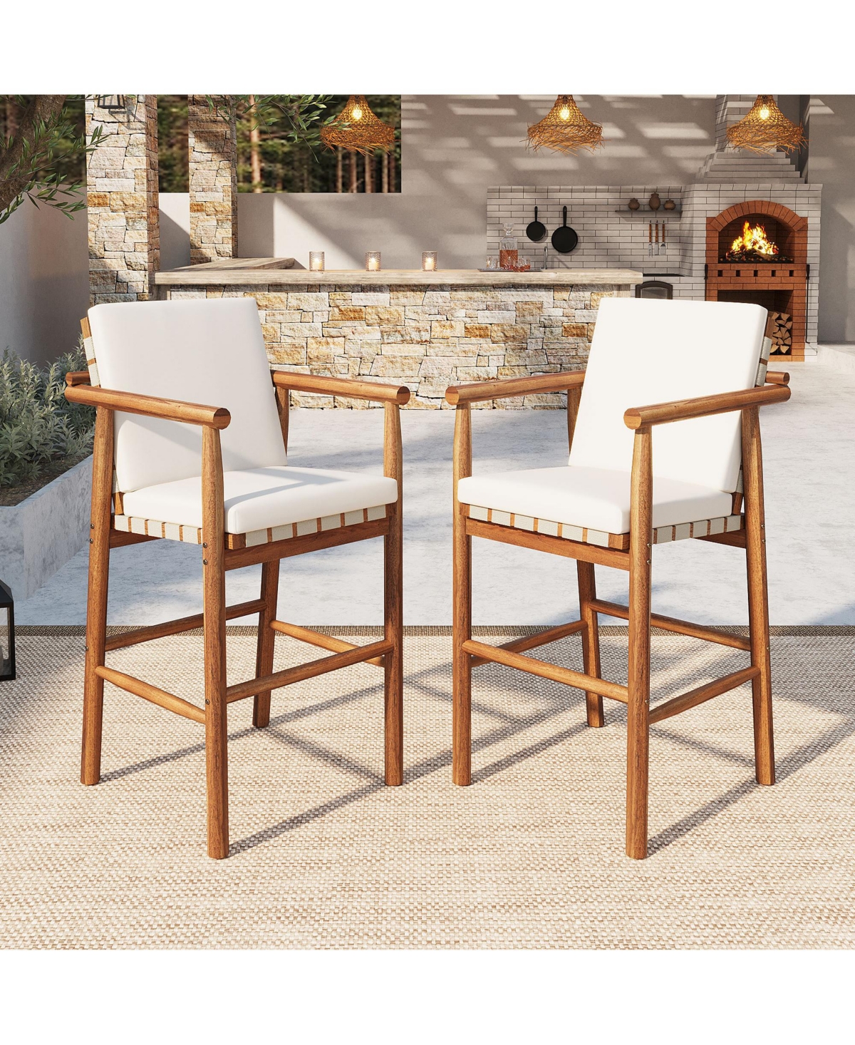 Click here for Rainsken Outdoor Bar Stools Set of 2  Modern Acaci... prices
